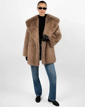 WeWoreWhat Shawl Collar Faux Fur Jacket