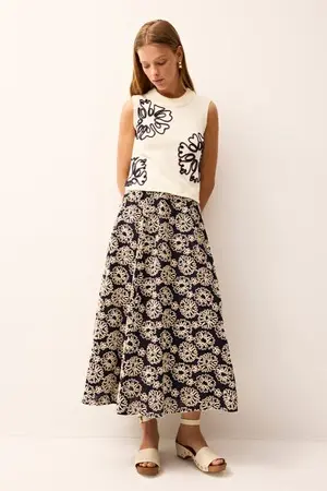 MARIE OLIVER Sasha Floral Embroidered Midi Skirt - Blossom