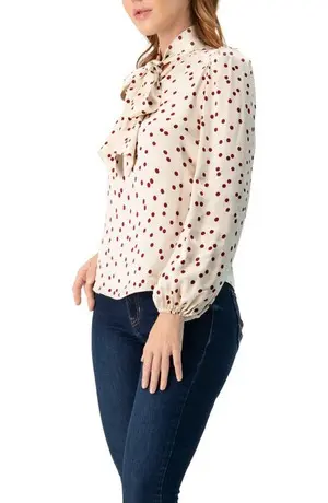 IVONNE Polka Dot Tie Neck Blouse