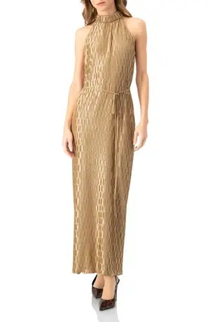 IVONNE Pleated Halter-neck Maxi Dress