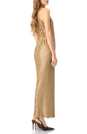 IVONNE Pleated Halter-neck Maxi Dress