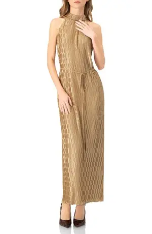 IVONNE Pleated Halter-neck Maxi Dress