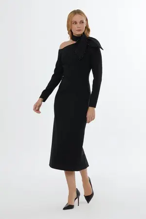 GIZIA Embroidered Midi Dress With Zip Detail
