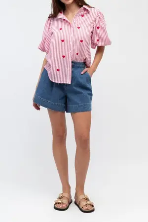 LABEL OF LOVE Heart Embroidered Shirt - Pink
