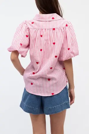 LABEL OF LOVE Heart Embroidered Shirt - Pink
