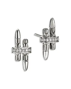 John Hardy Sterling Spear Diamond Stud Earrings Silver
