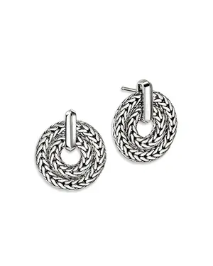John Hardy Sterling Icon Woven Circle Doorknocker Drop Earrings - Silver