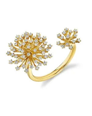 SYDNEY EVAN 14k Yellow Burst Diamond Flower Cuff Ring - Gold