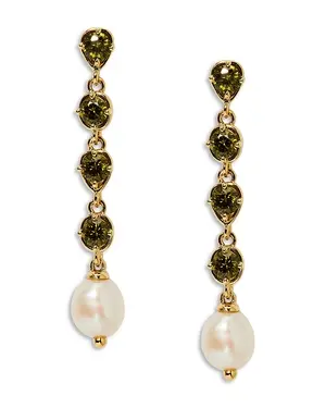 Nadri Maiden Cubic Zirconia And Imitation Pearl Drop Earrings - Brown/gold