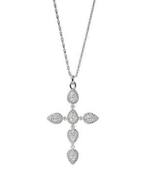 Nadri Halo Cross Pendant Necklace - Silver