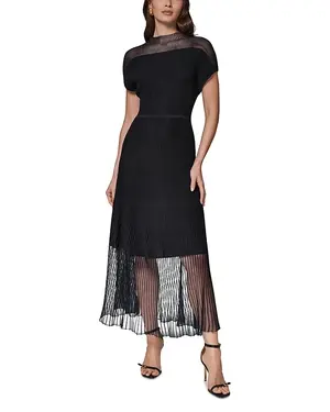 Donna Karan New York Sheer Panel Mock Neck Midi Sweater Dress - Black