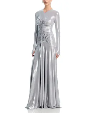 Norma Kamali Shirred Front Flared Gown