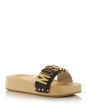 Moschino Logo Slide Sandals - Black