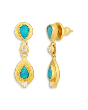 Gurhan 18k & 24k Yellow Australian Opal & Diamond Drop Earrings - Gold