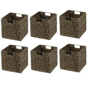 MDESIGN Hyacinth Woven Cube Bin Basket Organizer - Black Wash