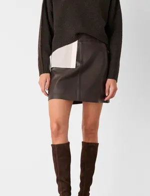 Whistles Leather A-line Mini Skirt - Brown