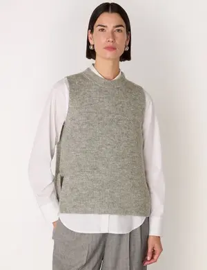 Whistles Wool Blend Ribbed Knit Tank With Tie Detail - Grey