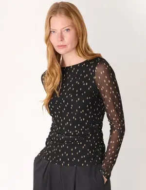 Whistles Spot Print Mesh Jersey Top - Black/multi