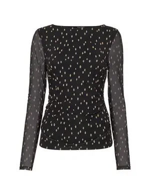 Whistles Spot Print Mesh Jersey Top - Black/multi
