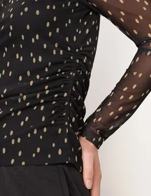 Whistles Spot Print Mesh Jersey Top - Black/multi
