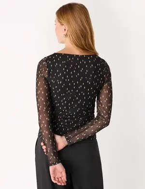 Whistles Spot Print Mesh Jersey Top - Black/multi