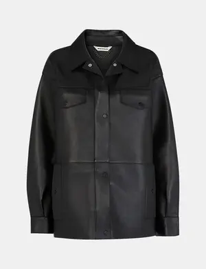 Whistles Bonded Leather Shirt Jacket - Black