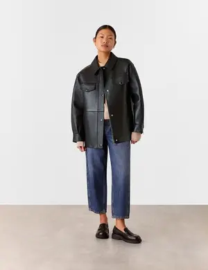 Whistles Bonded Leather Shirt Jacket - Black