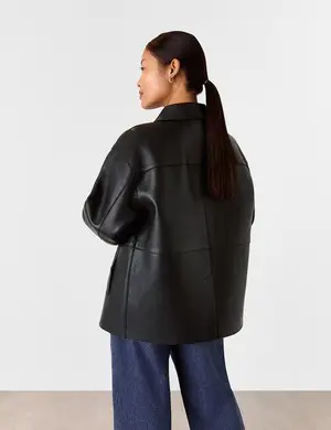 Whistles Bonded Leather Shirt Jacket - Black