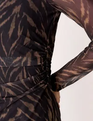 Whistles Abstract Zebra Mesh Long-sleeve Dress - Black/multi