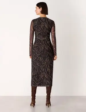 Whistles Abstract Zebra Mesh Long-sleeve Dress - Black/multi