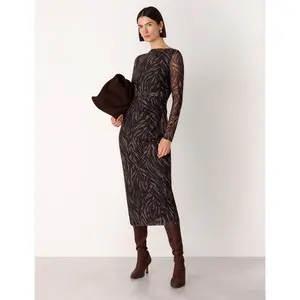 Whistles Abstract Zebra Mesh Long-sleeve Dress - Black/multi
