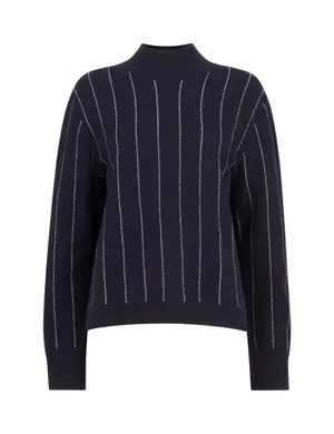Whistles Stripe Wool Funnel Neck Knit Sweater
