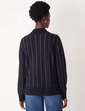 Whistles Stripe Wool Funnel Neck Knit Sweater