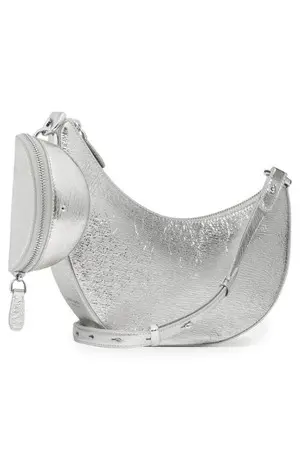 Kate Spade New York Mini Duo Crinkle Metallic Leather Crossbody Bag - Silver