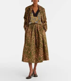 Dries Van Noten Floral Sequined Cotton Wrap Coat - Green