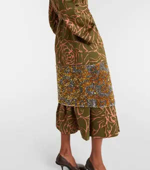 Dries Van Noten Floral Sequined Cotton Wrap Coat - Green