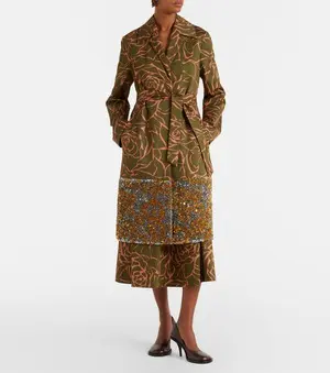 Dries Van Noten Floral Sequined Cotton Wrap Coat - Green