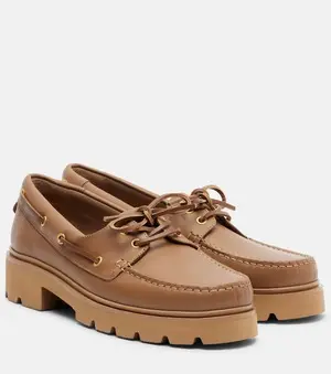 GIANVITO ROSSI Olonne Leather Boat Shoes - Brown