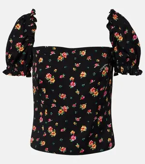 Dolce & Gabbana Floral Silk-blend Charmeuse Top - Black