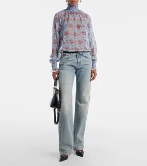 Dolce & Gabbana Floral Ruffled Silk And Cotton Blouse
