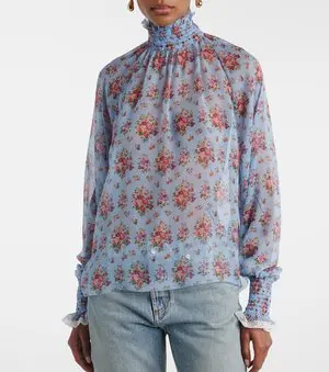 Dolce & Gabbana Floral Ruffled Silk And Cotton Blouse