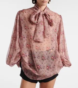 Dolce & Gabbana Floral Tie-neck Silk Blouse - Pink
