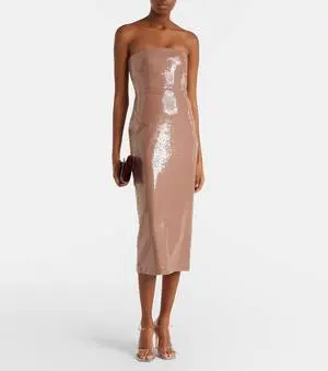 Alex Perry Sequined Strapless Midi Dress - Beige