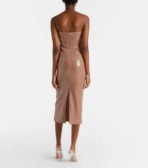 Alex Perry Sequined Strapless Midi Dress - Beige