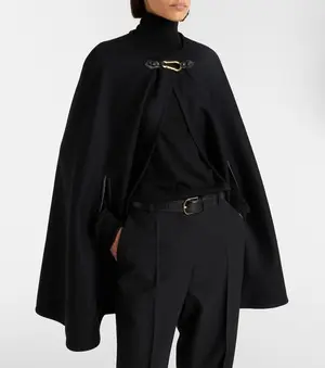 NILI LOTAN Arianna Leather-trimmed Wool-blend Cape