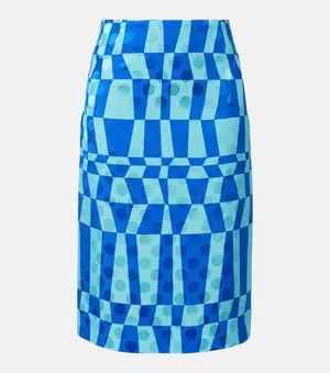 Dries Van Noten Printed Pencil Skirt - Blue