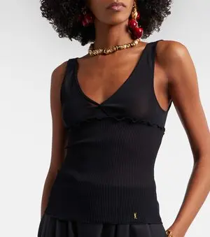 Saint Laurent Scalloped Silk Satin Top - Black