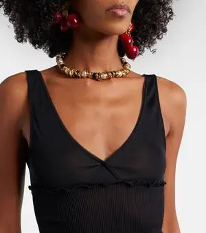 Saint Laurent Scalloped Silk Satin Top - Black