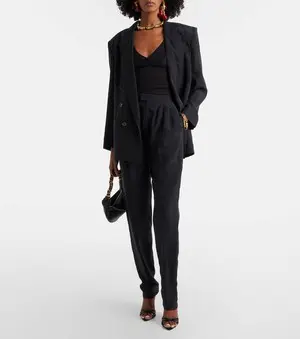 Saint Laurent Scalloped Silk Satin Top - Black