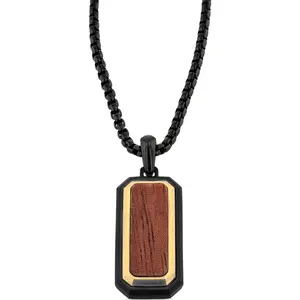 LARSON JEWELERS Bubinga Wood And Stainless Steel Pendant Necklace - Black/reddish-brown